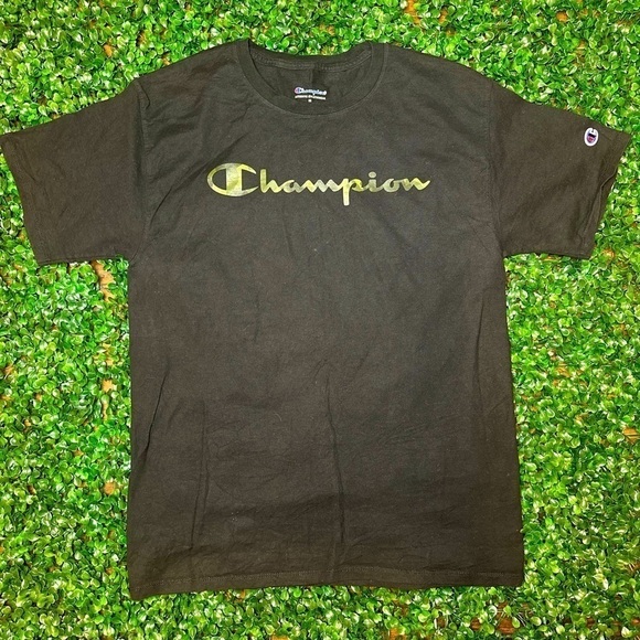 Champion | Shirts | Vintage Mens Champion Green Logo Black Tshirt Size ...